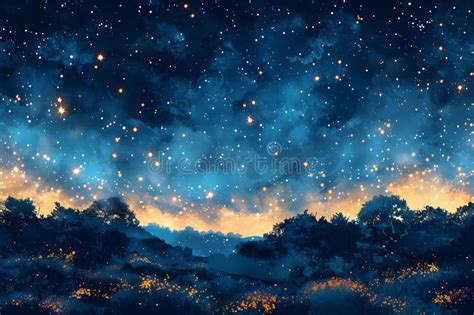 Whimsical Wedding Night Sky With Stars Dreamy Romance Illustration Stock Illustration