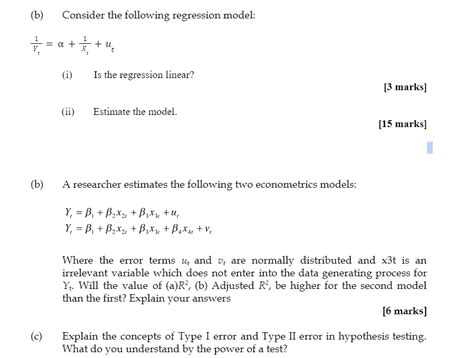 Solved B Consider The Following Regression Model