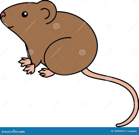 Cute Cartoon Brown House Mouse On White Background Stock Vector