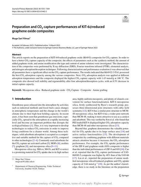 Preparation And Co2 Capture Performances Of Kit 6reduced Graphene