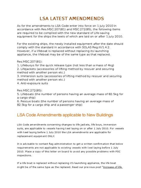 Lsa Latest Amendments Pdf Water Transport Ships