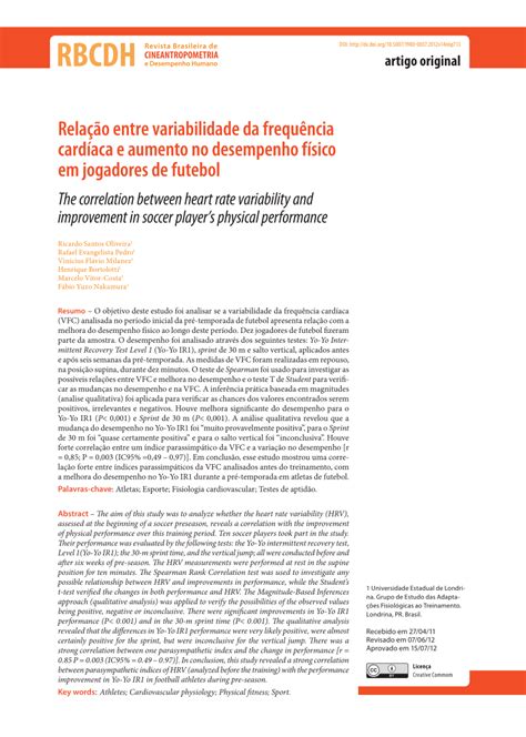Pdf The Correlation Between Heart Rate Variability And Improvement In