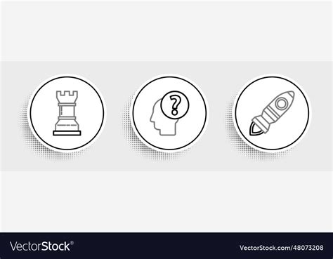 Set Line Rocket Ship With Fire Business Strategy Vector Image