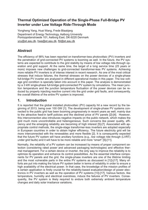 Pdf Thermal Optimized Operation Of The Single Phase Full Bridge Pv Inverter Under Low Voltage
