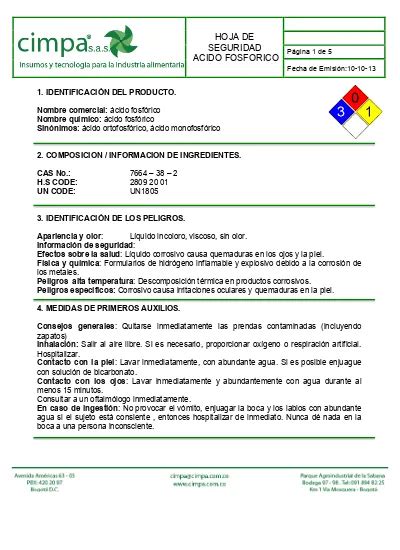 Hoja De Seguridad Acido Fosforico