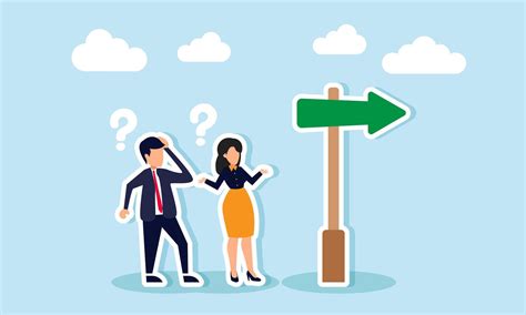 a businessman and businesswoman look confused with question marks