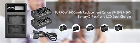 Turpow Lp E6 Replacement Battery 2 Pack And Smart Led Dual Usb