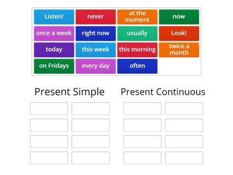 Present Simple Vs Present Continuous Time Expressions Group Sort
