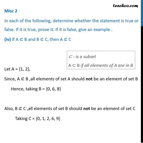 misc 2 true or false i if x a a belongs b then x sets