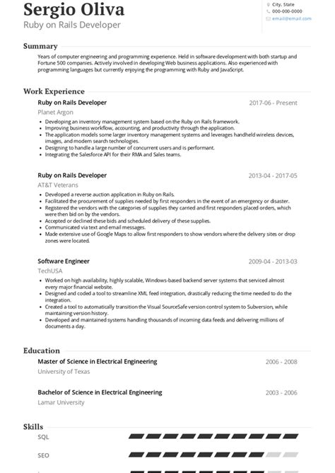 Ruby On Rails Developer Resume Samples And Templates VisualCV