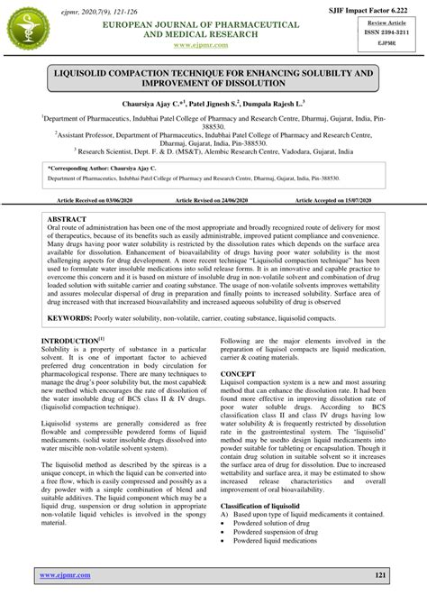 Pdf Liquisolid Compaction Technique For Enhancing Solubilty And Improvement Of Dissolution