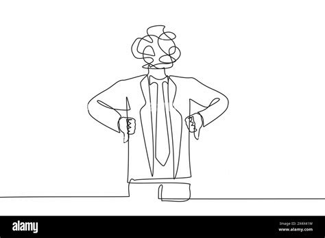 Single Continuous Line Drawing Businessman With Round Scribbles Instead