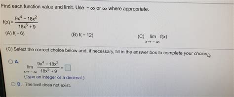answered find each function value and limit use o or o where