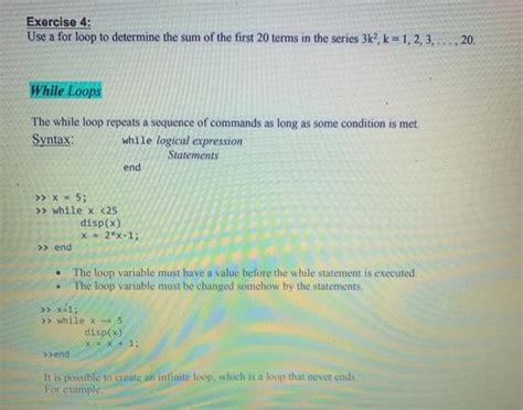 Solved Exercise Use A For Loop To Determine The Sum Of Chegg Com