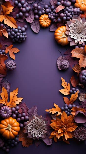 Premium Photo On A Purple Backdrop Pumpkins And Autumn Fruits