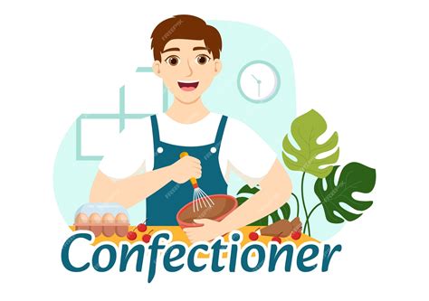 Векторная иллюстрация кондитера с шеф поваром в фартуке готовящим