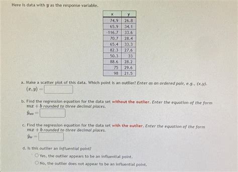 Solved Here Is Data With Y As The Response Variable Chegg