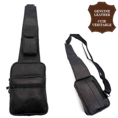 Sac Sacoche bandoulière Cuir Véritable Sac de poitrine Homme Noir NOIR