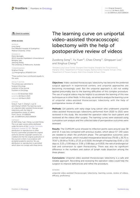 Pdf The Learning Curve On Uniportal Video Assisted Thoracoscopic Lobectomy With The Help Of