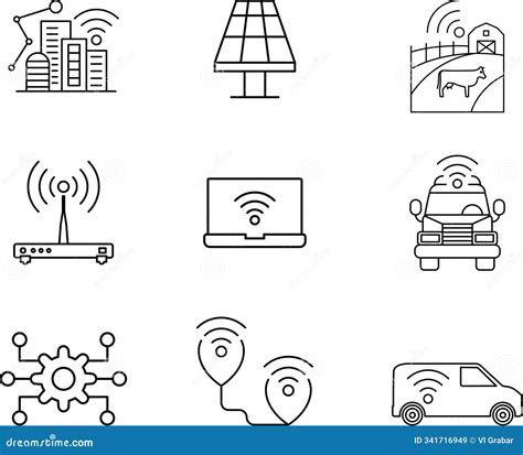 Iot And Smart Device Icon Set Thin Line Vector Icons Iot Architecture Pixel Perfect Stock