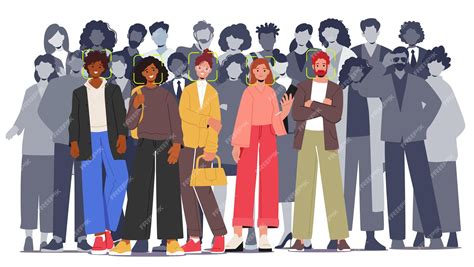 Premium Vector Face Recognition System Concept With Crowd Of People