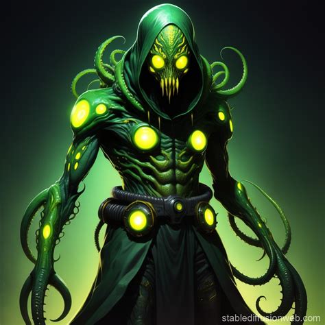 Hastur A Dark Liquid Shadow Tentacle Humanoid Monster With A Green With