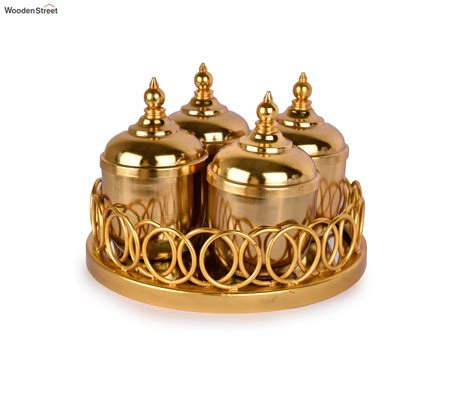 Buy Manor House Gold Mirror Tray With Set Of 4 Jars Gold Finish At 8