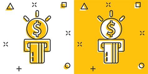 만화 스타일의 돈 Atm 아이콘 흰색 고립 된 배경에 현금 만화 벡터 그림을 교환합니다 지폐 지폐 스플래시 효과 비즈니스 개념