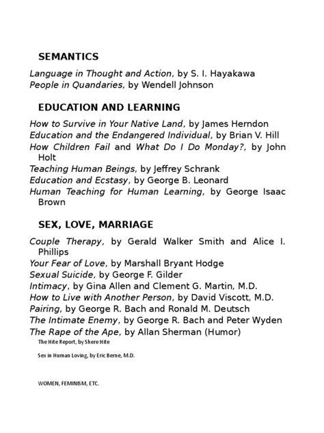 Semantics The Hite Report By Shere Hite Sex In Human Loving By Eric