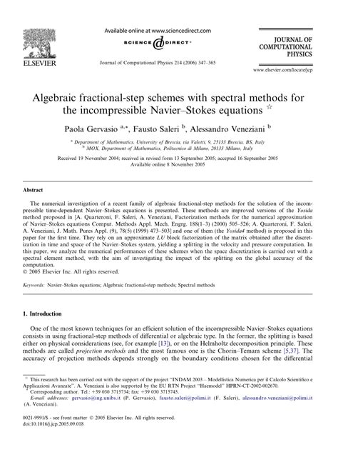 PDF Algebraic Fractional Step Schemes With Spectral Methods For The