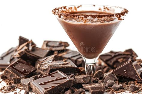 Indulgent Chocolate Martini Cocktail Surrounded By Chocolate Chunks On