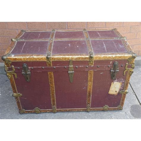 Early 20th Century Rawleys Brass And Leather Bound On Canvas Wardrobe Trunk Chairish