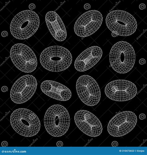 Wireframe Shapes Lined Torus Perspective Mesh 3d Grid Low Poly Geometric Elements Stock