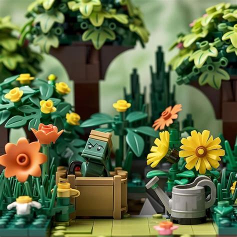 Colorful Lego Garden Scene With Birdhouse Premium AI Generated Image
