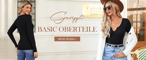 Aottori Damen Langarmshirt Gerippt Elegant Oberteile V Ausschnitt