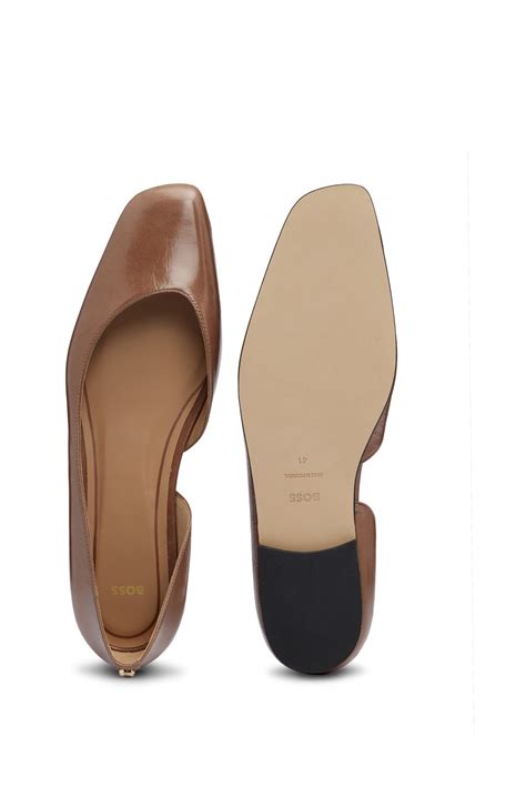 Boss Ballerina Flats In Leather With Asymmetric Design Brown
