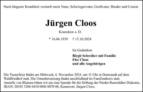 Traueranzeigen Von Jürgen Cloos Vrm Trauer De