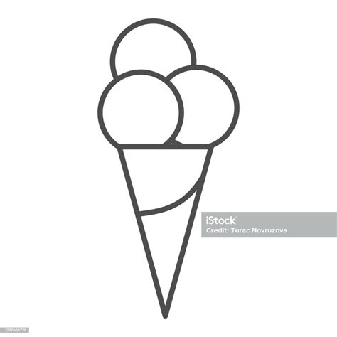 아이스크림 얇은 라인 아이콘 여름 개념 흰색 배경에 콘 와플 기호에 세 아이스크림 공 모바일 개념 및 웹 디자인에 대 한 개요 스타일에 아이스크림 아이콘 벡터 그래픽 거품