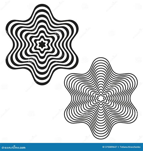 Wavy Star Form Concentric Ripple Design Abstract Wave Vector Black And White Contrast