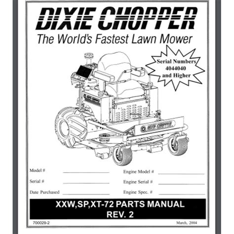Dixie Chopper Mower Xxwsp Xt 72 Parts Manual 52 Pgs 2004 S 4044040