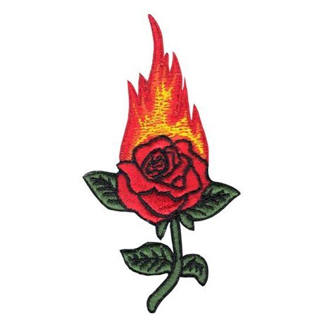 Flaming Rose On Fire Motif Iron On Applique Embroidered Patch Rose On