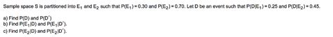 solved sample space s is partitioned into e 1 and e 2 such