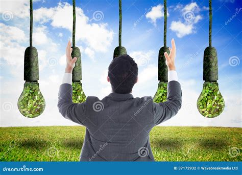 Businessman With Arms Raised Stock Photo Image Of Digitally