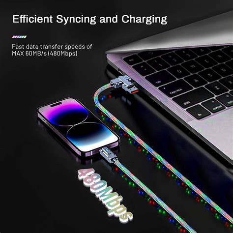 Yakunn Cable Usb Tipo C Brillante Colorido En De Pies De Carga M Ltiple Rgb Luz Led Rgb