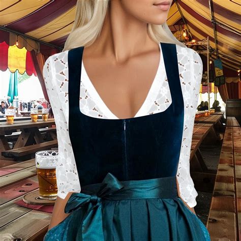 Womens Oktoberfest Dirndl Lace Trim Top Stylish And Comfortable
