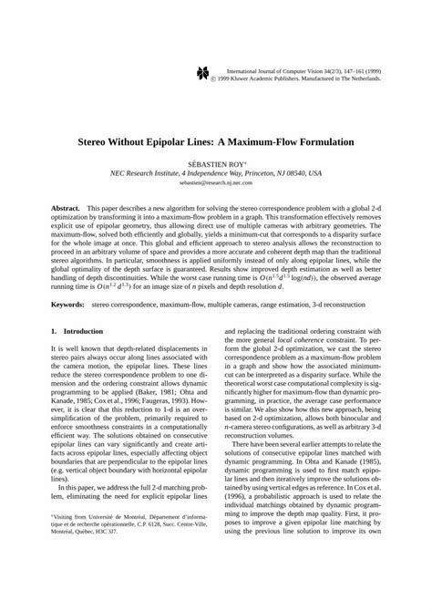 Pdf Stereo Without Epipolar Lines A Maximum Flow Formulation Dokumentips