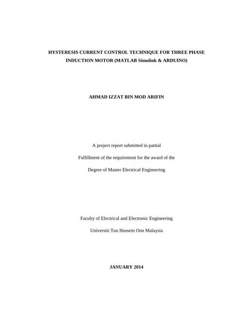 Pdf Hysteresis Current Control Technique For Three Phase Induction