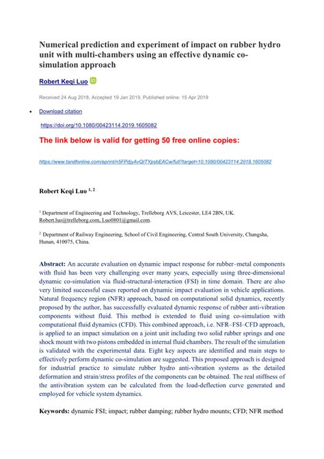 pdf numerical prediction and experiment of impact on rubber hydro
