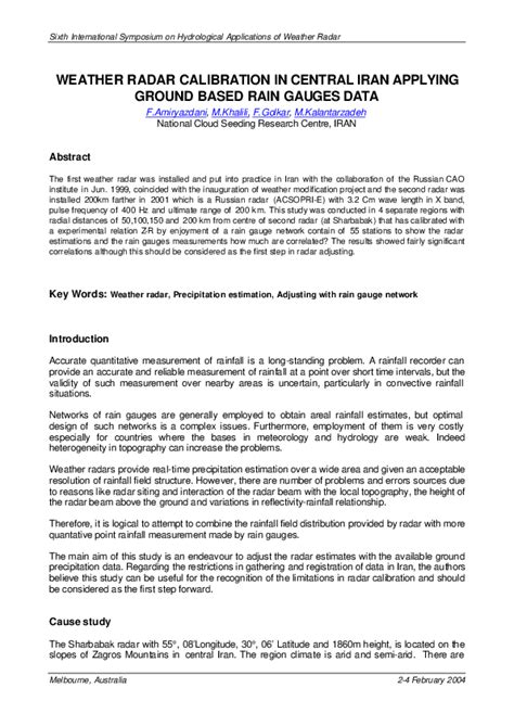 Pdf Weather Radar Calibration In Central Iran Applying Ground Based Rain Gauges Data