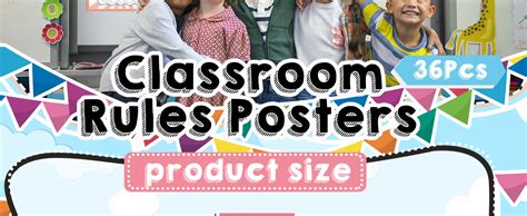 Jarthenaamcs 36pcs Classroom Rules Posters Boho Rainbow